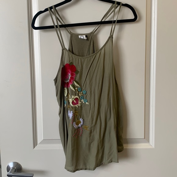akemi + kin | Tops | Anthropologie Green Floral Embroidered Top | Poshmark